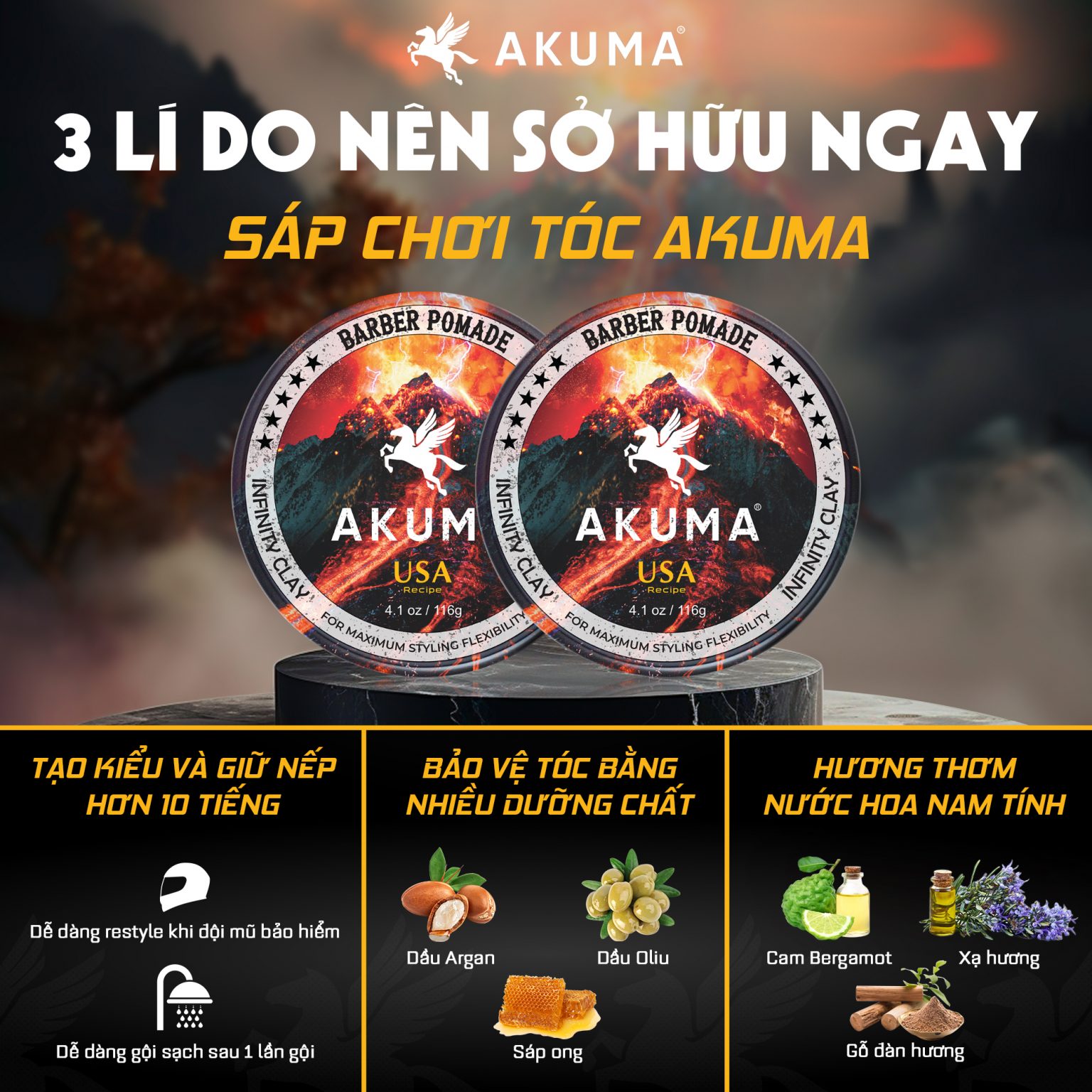 Sáp vuốt tóc AKUMA INFINITY CLAY 116g - Sáp chơi tóc AKUMA